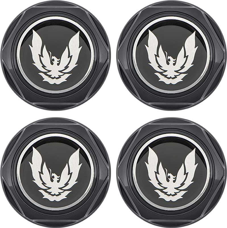 1982-92 Firebird Wheel Center Caps Black Silver Emblem w/o Metal Clips ...