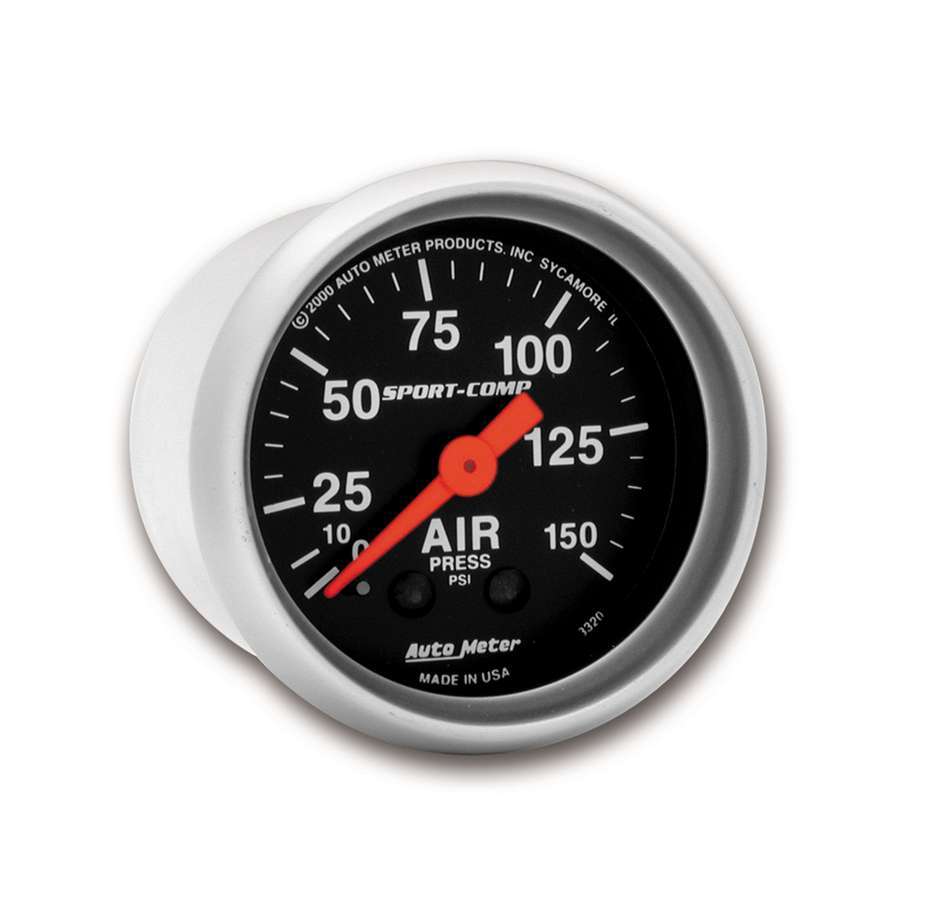 Auto Meter Sport Comp 2-1/16" Full Sweep 0-150 PSI Mechanical Air ...