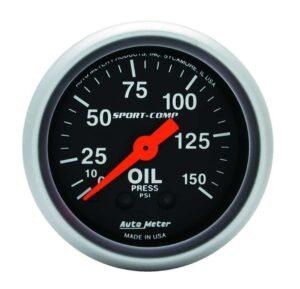 Auto Meter Sport Comp Series 2-1/16" Full Sweep 0-150 PSI Mechanical ...