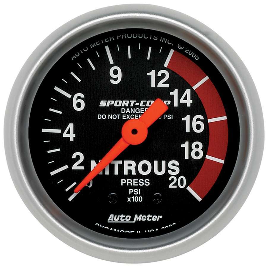 Auto Meter Sport Comp Series 2-1/16" 0-2000 PSI Mechanical Nitrous Pressure Gauge - Autometer ...