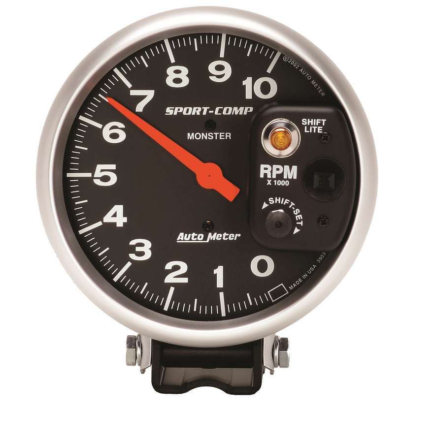 Sport Comp Series 5" 10,000 RPM Pedestal Mount Tachometer with Shift Light On Control Shield ...