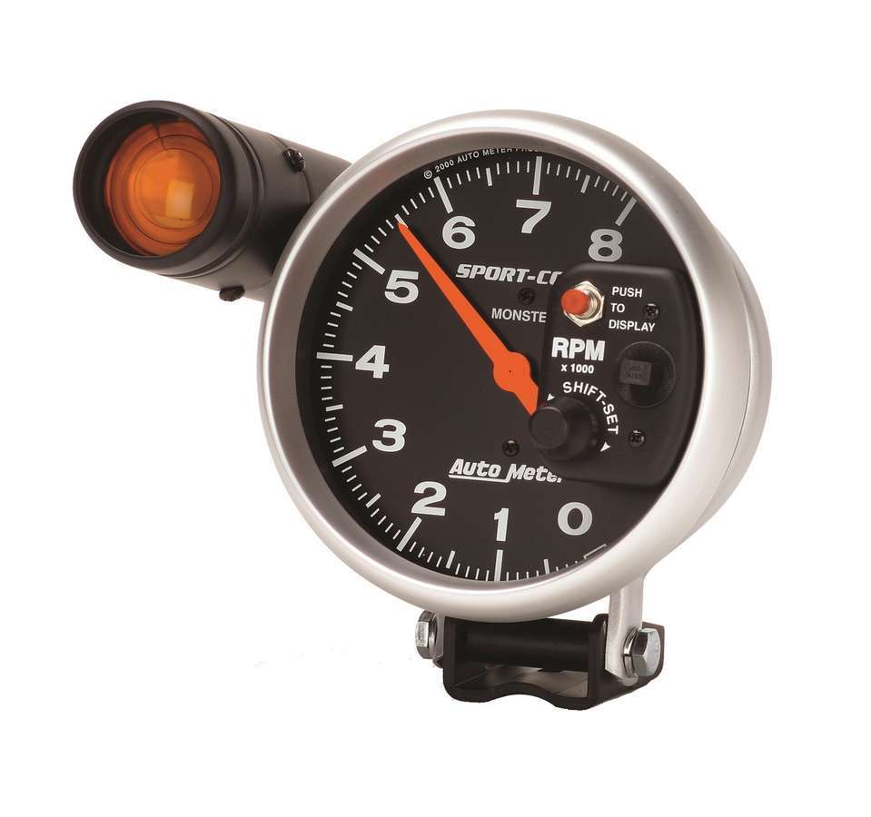 Auto Meter Sport Comp 5" 8,000 RPM Pedestal Mount Tachometer with Amber ...