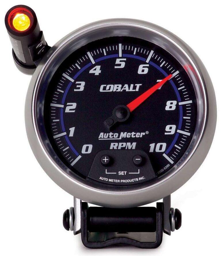 Auto Meter Cobalt 3-3/4" 10,000 RPM Mini-Monster Pedestal Mount Tachometer with LED Shift Light ...