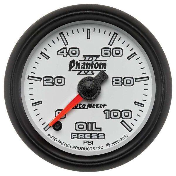 Auto Meter Phantom II Series 2-1/16" Full Sweep 0-100 PSI Electric Oil Pressure Gauge ...