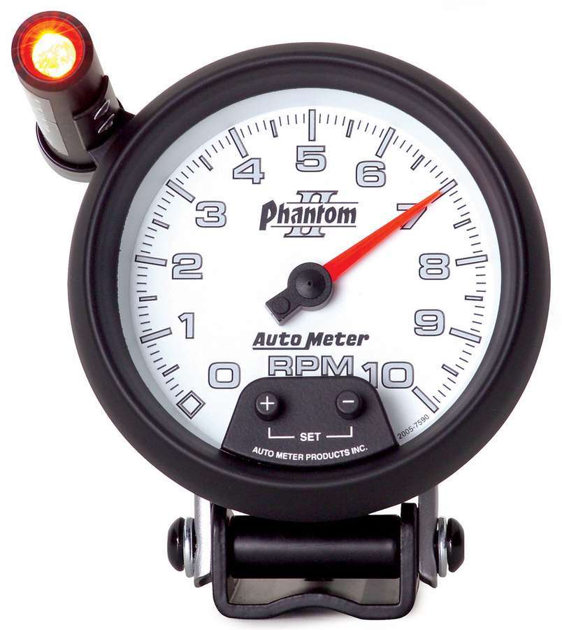 Auto Meter Phantom II 3-3/4" 10,000 RPM Mini-Monster Pedestal Mount Tachometer with LED Shift ...