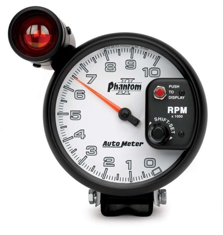 Auto Meter Phantom II Series 5" 10,000 RPM Pedestal Mount Tachometer ...