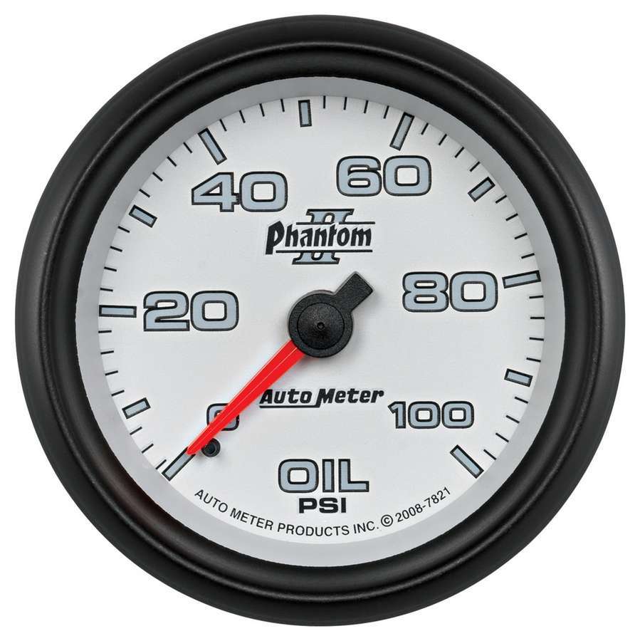 Auto Meter Phantom II Series 2-5/8" Full Sweep 0-100 PSI Mechanical Oil Pressure Gauge ...