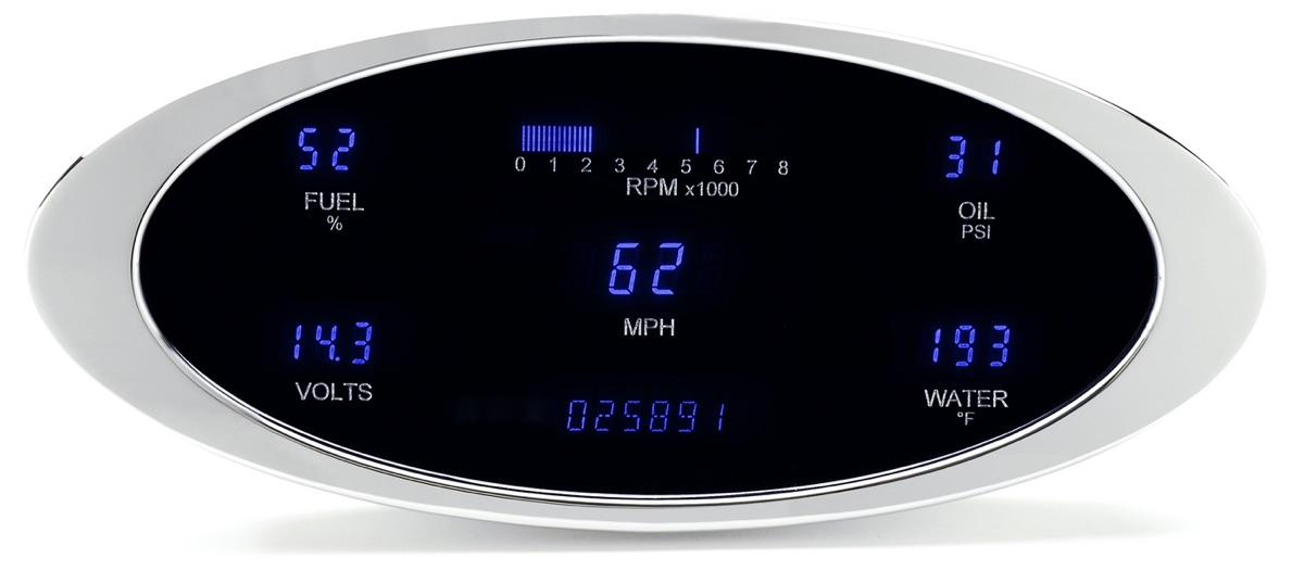 5-Gauge Ion VFD System Chrome - Blue - Dakota Digital - Classic Body Parts