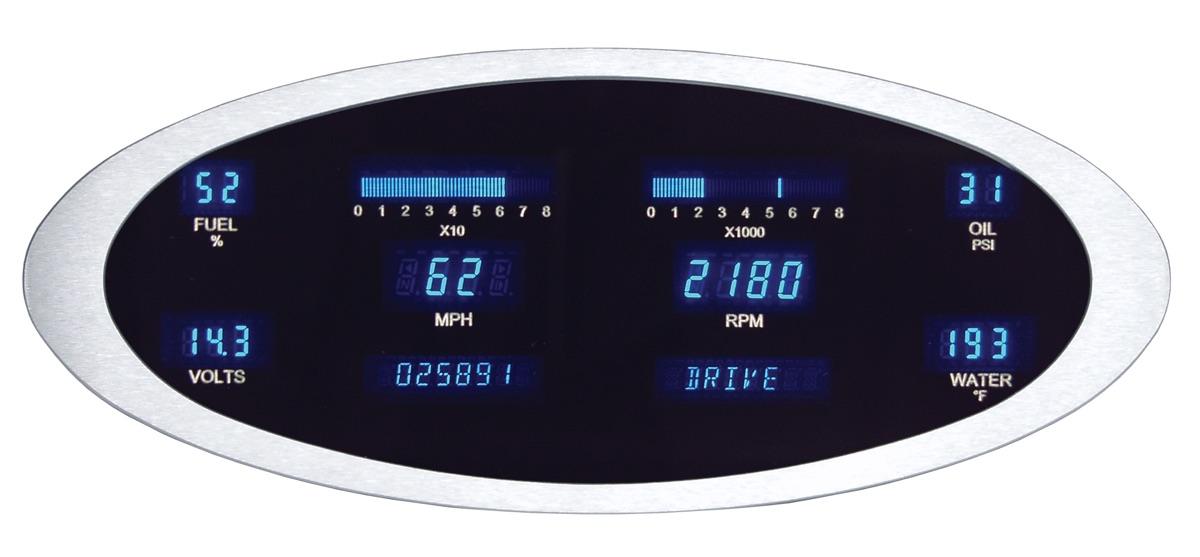 6-Gauge Ion VFD System Brushed - Blue - Dakota Digital - Classic Body Parts