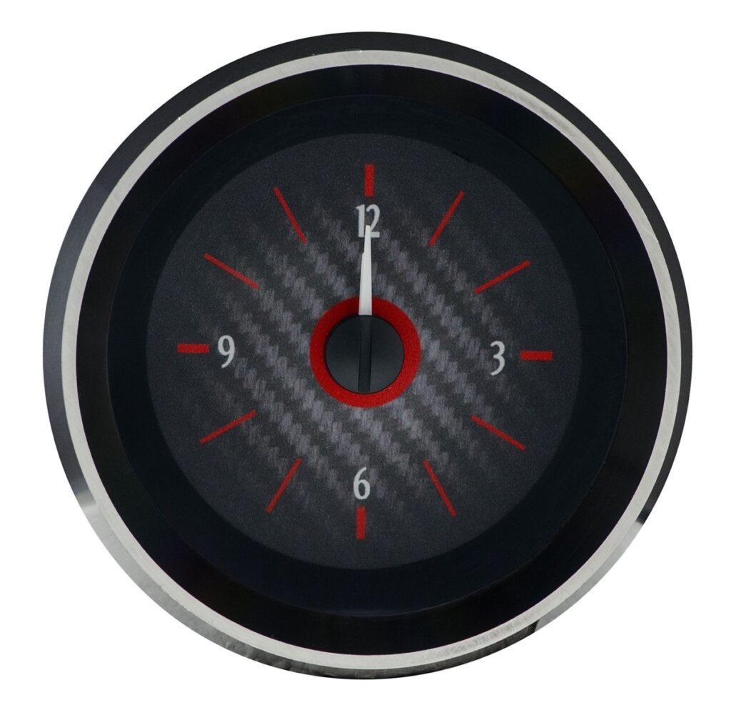 1963-67 Chevy Corvette Analog Clock, Carbon Fiber Style Face, Red ...